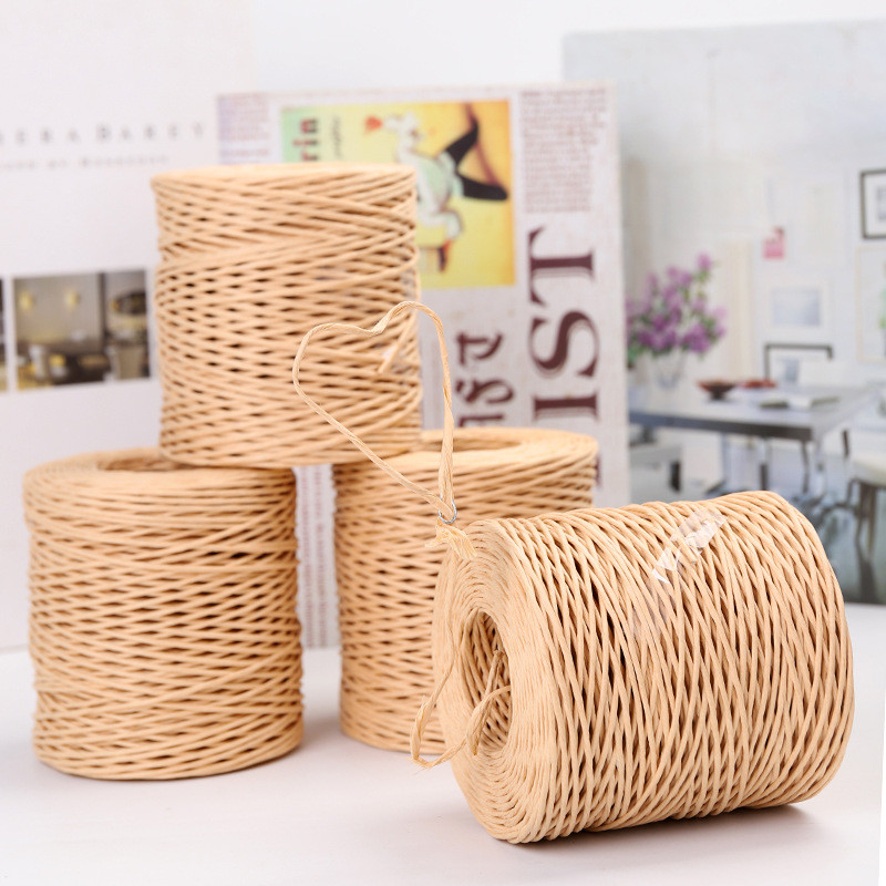 Beige Warna Twisted Raffia Cord 150m Panjang Kerajinan Brown Paper Tali